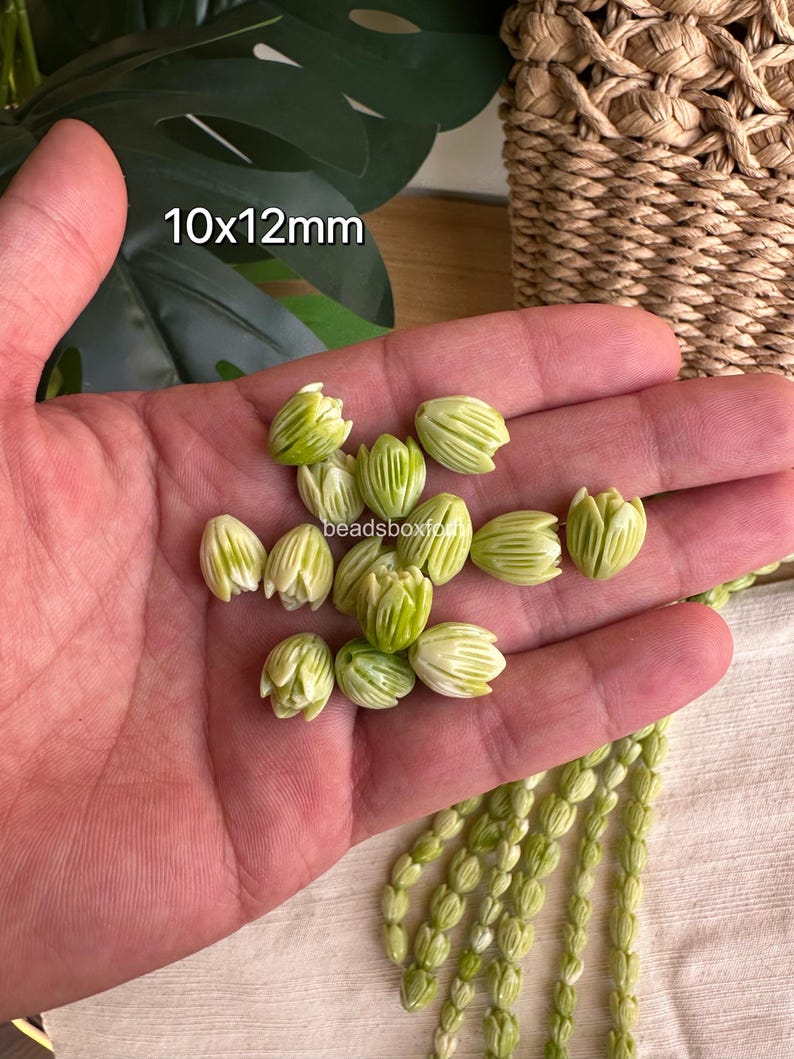 Variegated Green Pikake Beads, Resin & Coral Powder Hawaiian Green ...