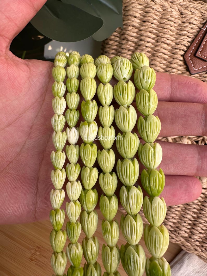 Variegated Green Pikake Beads, Resin & Coral Powder Hawaiian Green ...