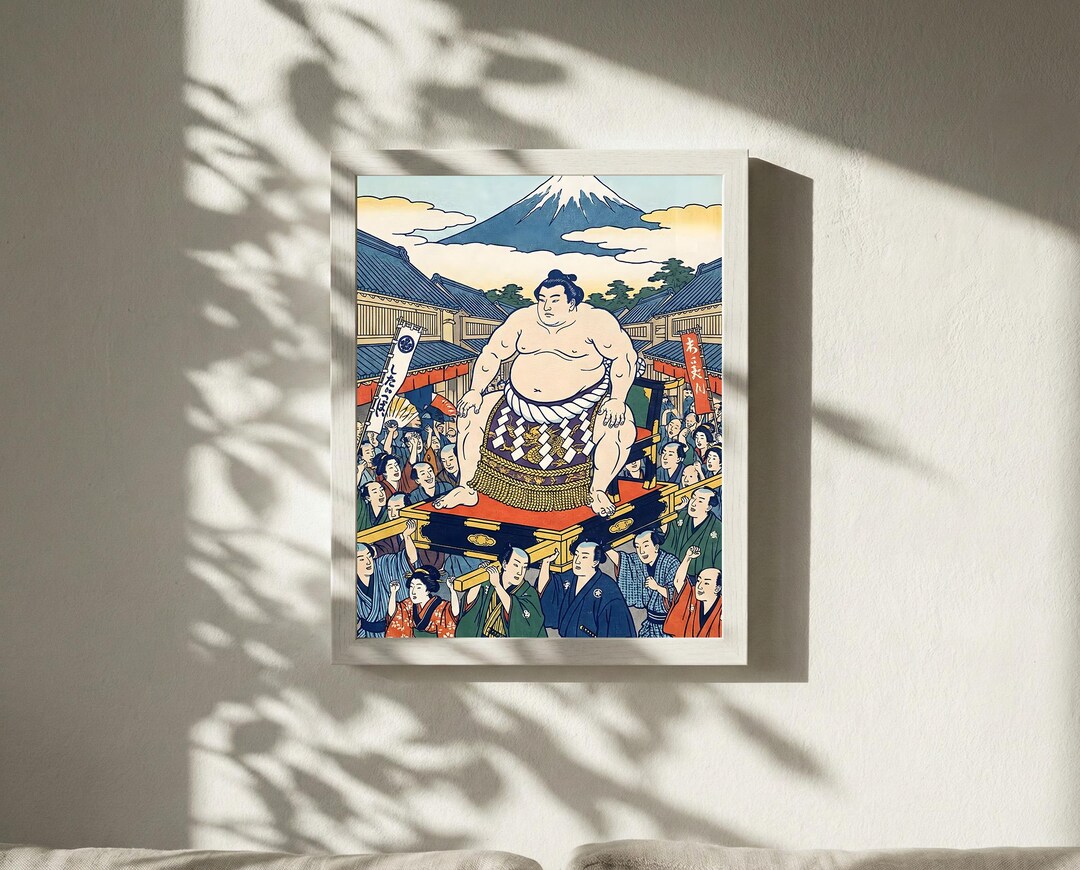 Japanese Sumo Victory Parade Print, Mount Fuji Art, Celebration Crowd ...