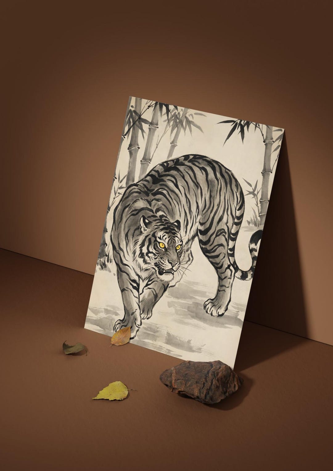 Vintage Japanese Tiger Art Print, Sumi-e Bamboo Forest, Hokusai Style ...