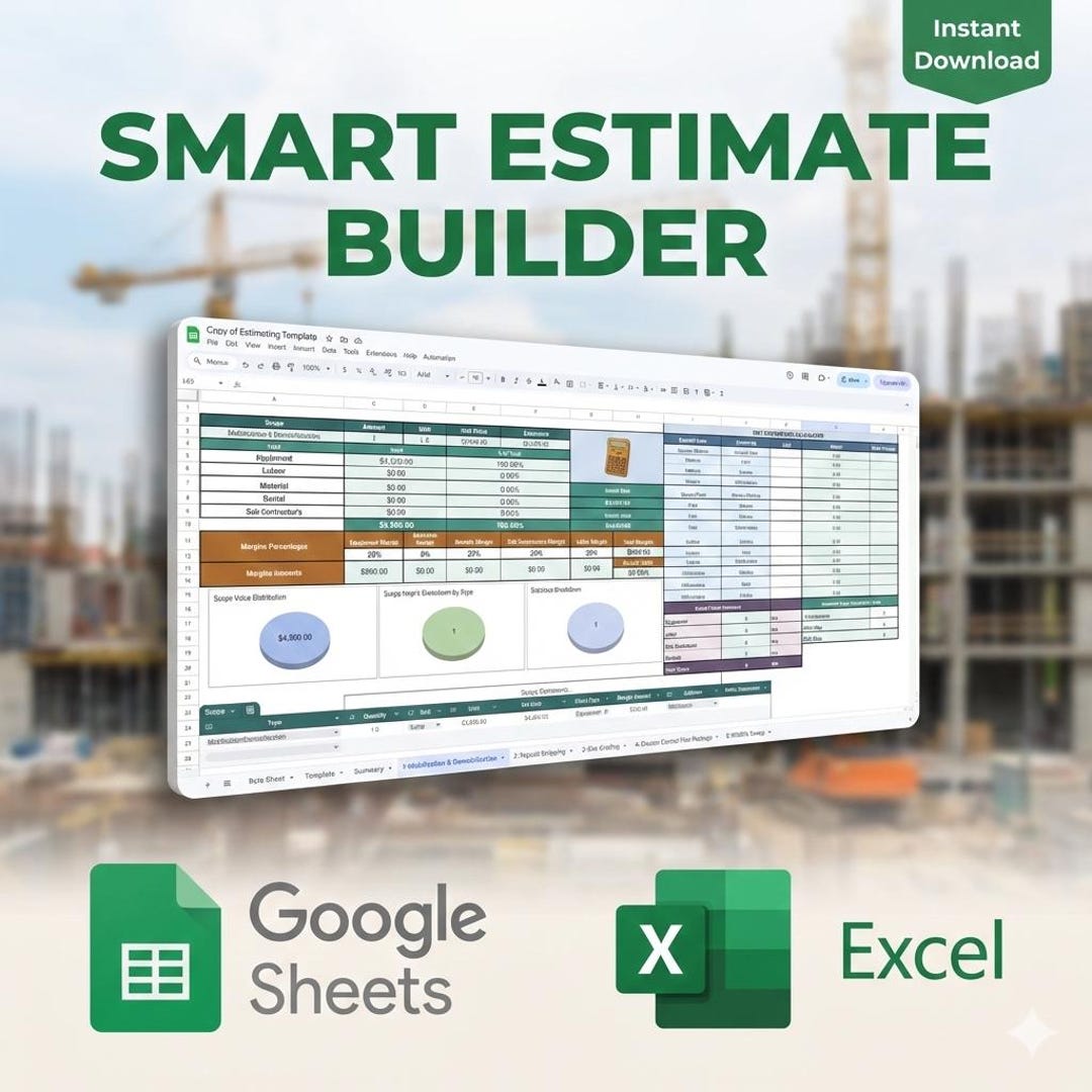 Construction Estimate Template Google Sheets & Excel | Automated ...
