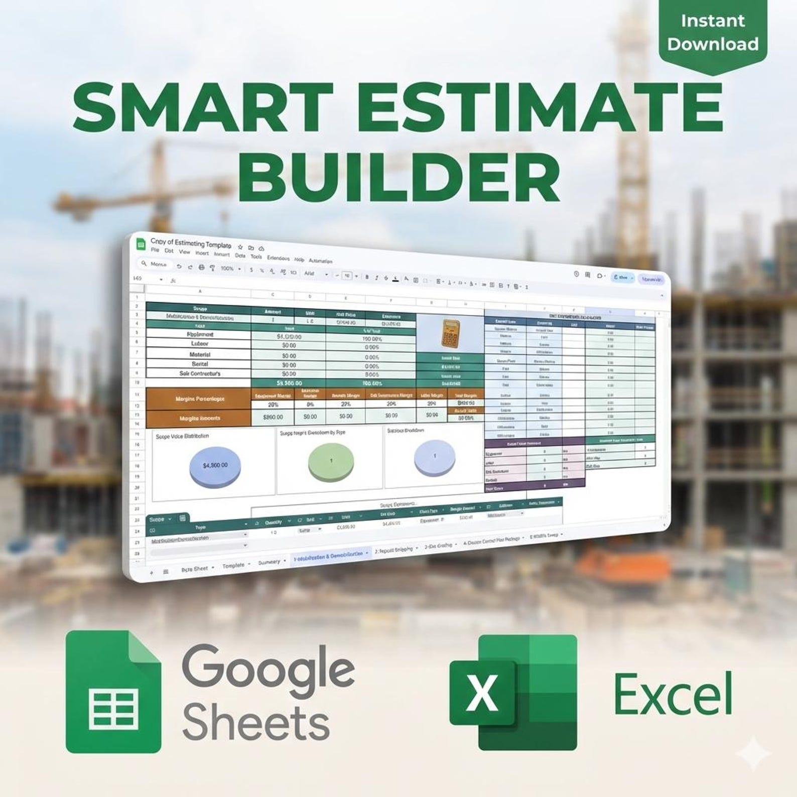 Construction Estimate Template Google Sheets & Excel | Automated ...