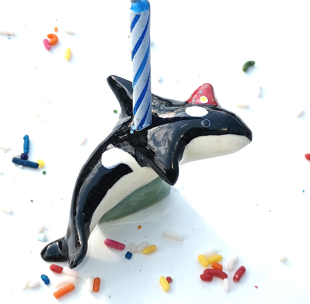 Orca Candle Holder, Ceramic Cake Topper, Orca Party Cake Candle Holder ...