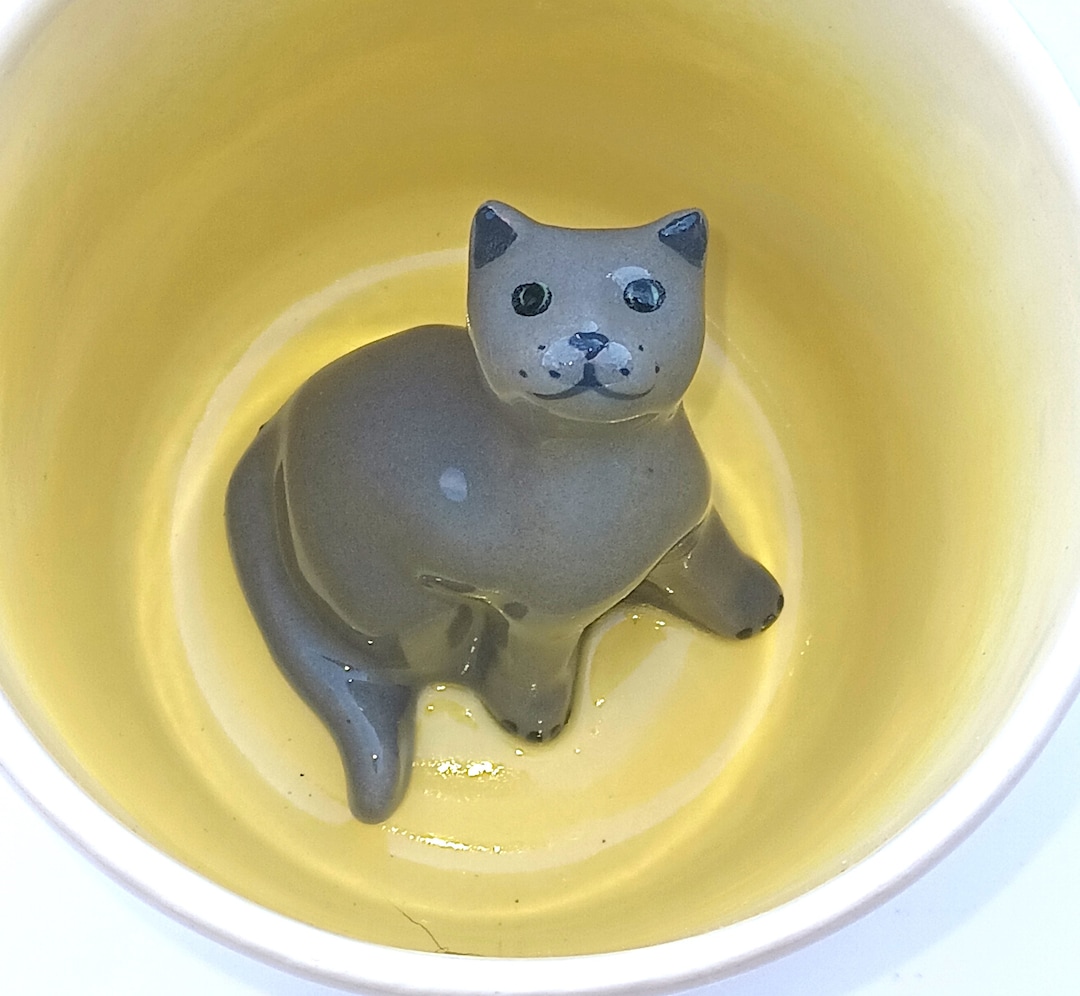 Grey Cat Surprise Mug made on Request Russian Blue Cat - Etsy