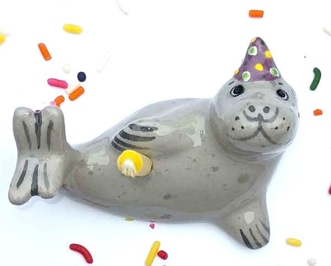 Seal Birthday Candle Holder, Ceramic Cake Topper, Seal Party Cake ...