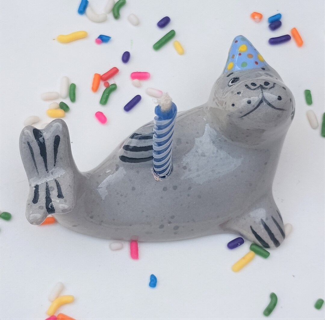 Seal Birthday Candle Holder, Ceramic Cake Topper, Seal Party Cake ...