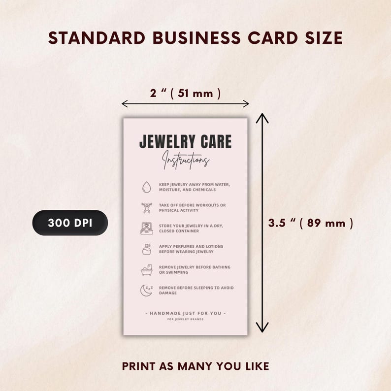 Editable Jewelry Care Card Template, Thank You Card for Small Business ...