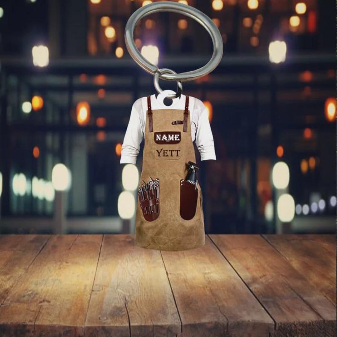 Personalized Barber Apron Keychain, Custom Name and Barber Shop Flat ...