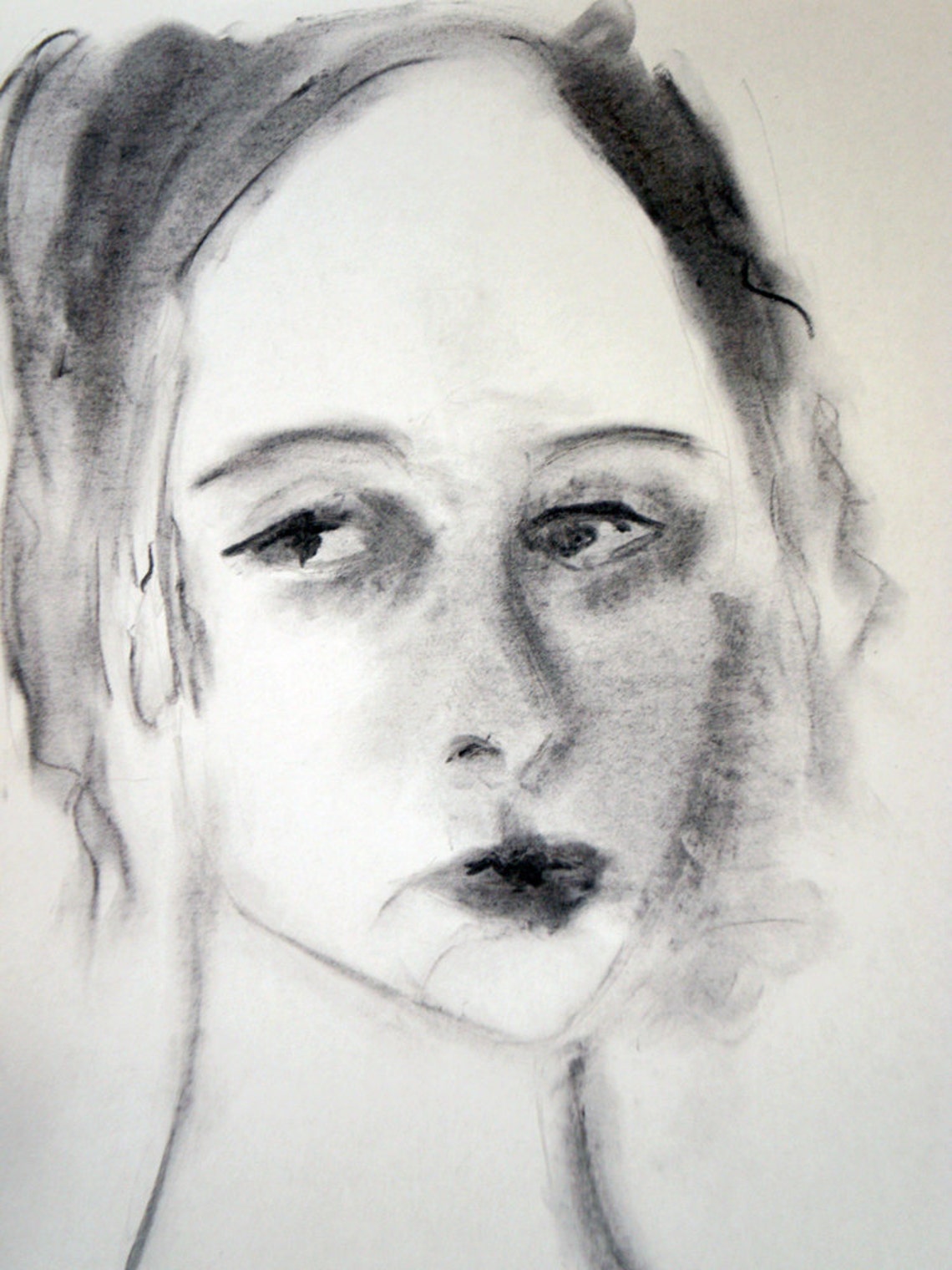 Drawing Charcoal Fine Art Print Melancholy Woman | Etsy