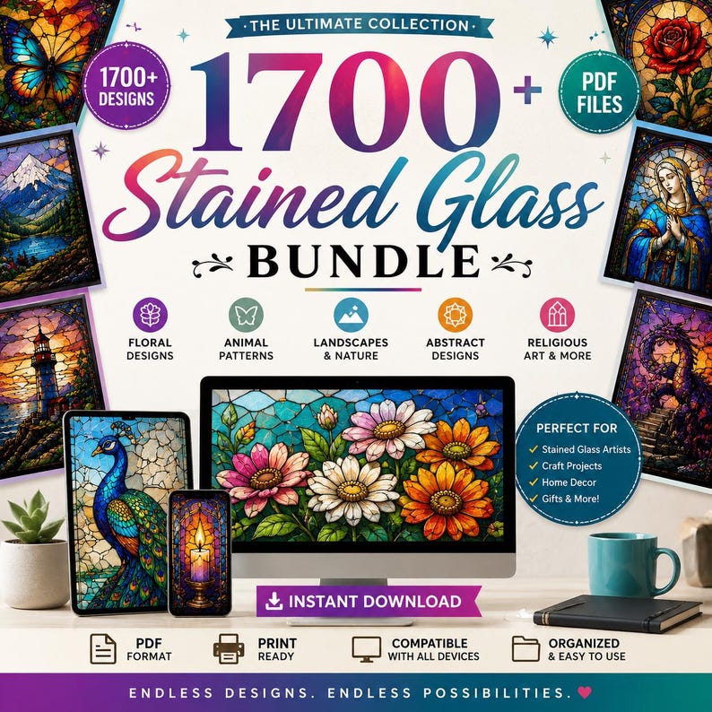 1700+ Stained Glass Bundle SVG PNG DXF Pdf Premium Stained Glass ...