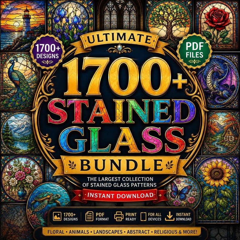 1700+ Stained Glass Bundle SVG PNG DXF Pdf Premium Stained Glass ...