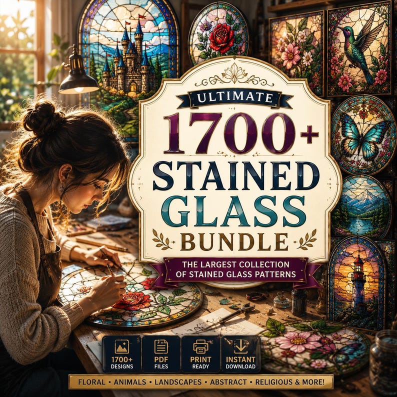 1700+ Stained Glass Bundle SVG PNG DXF Pdf Premium Stained Glass ...