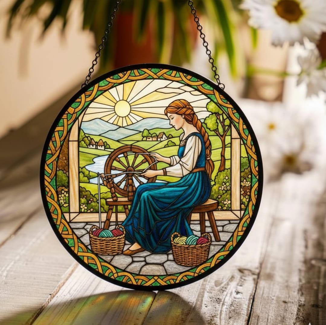 Spinning Wheel Stained Glass Suncatcher, Yarn Lover Window Decor ...