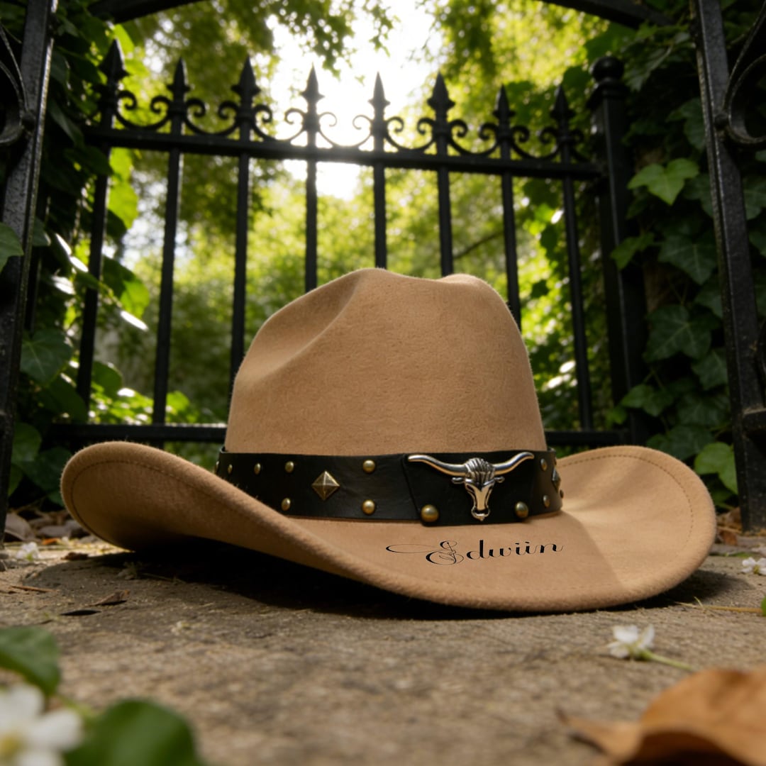 Personalized Suede Cowboy Hat Wide Brim Felt Western Hat Custom Name ...
