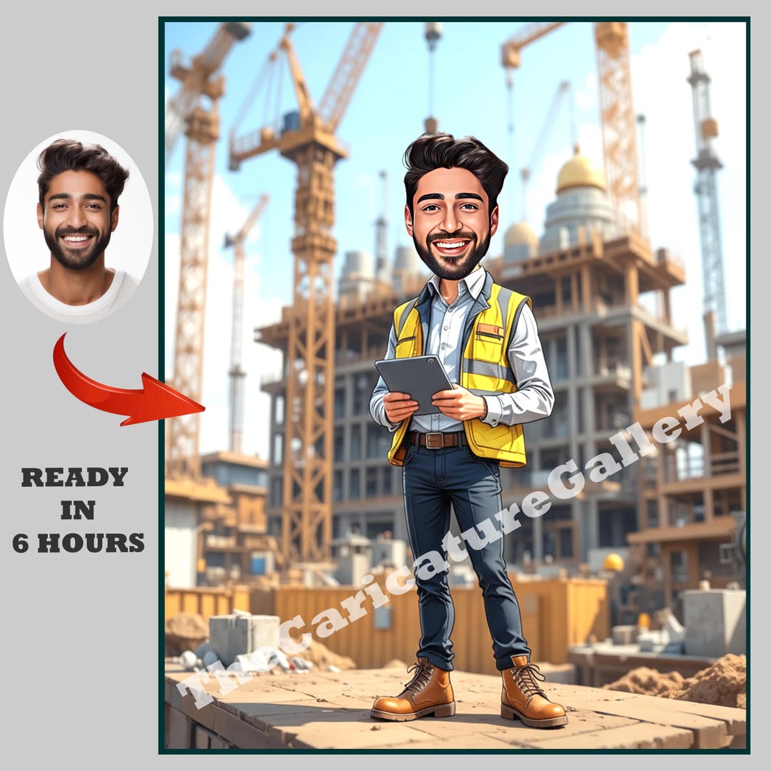 Construction Caricature • Personalized Civil Engineer Portrait (digital ...