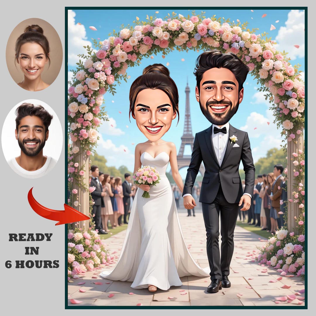 Wedding Couple Caricature, Personalized Wedding Cartoon Portrait, Funny ...