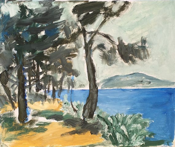Oil Painting of Trees by the Sea | Etsy