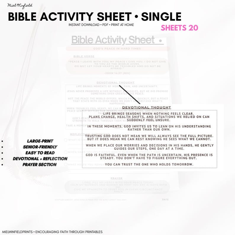 Bible Activity Sheet 20 for Seniors • Christian Printable Worksheet ...