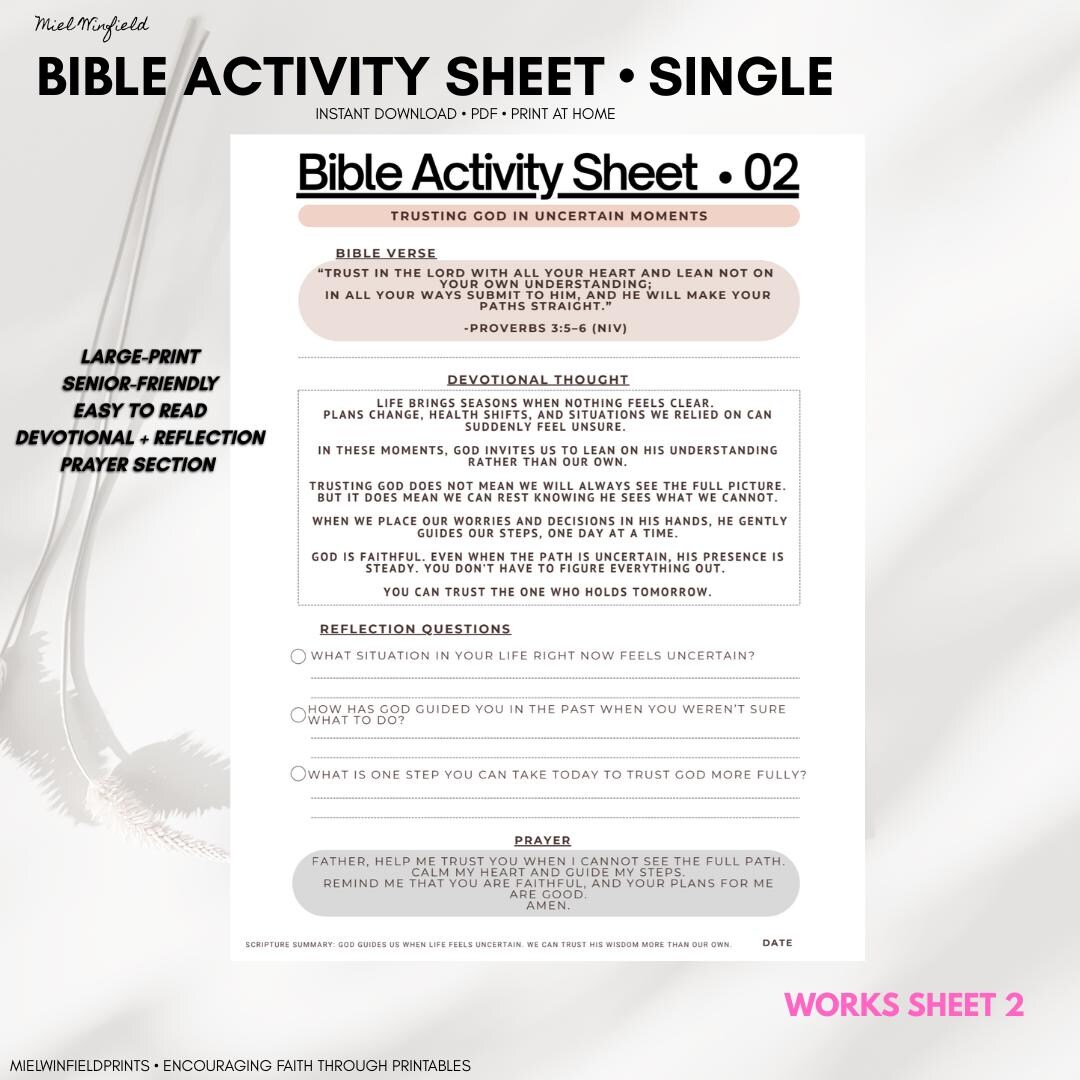 Bible Activity Sheet for Seniors • Christian Printable Worksheet PDF ...