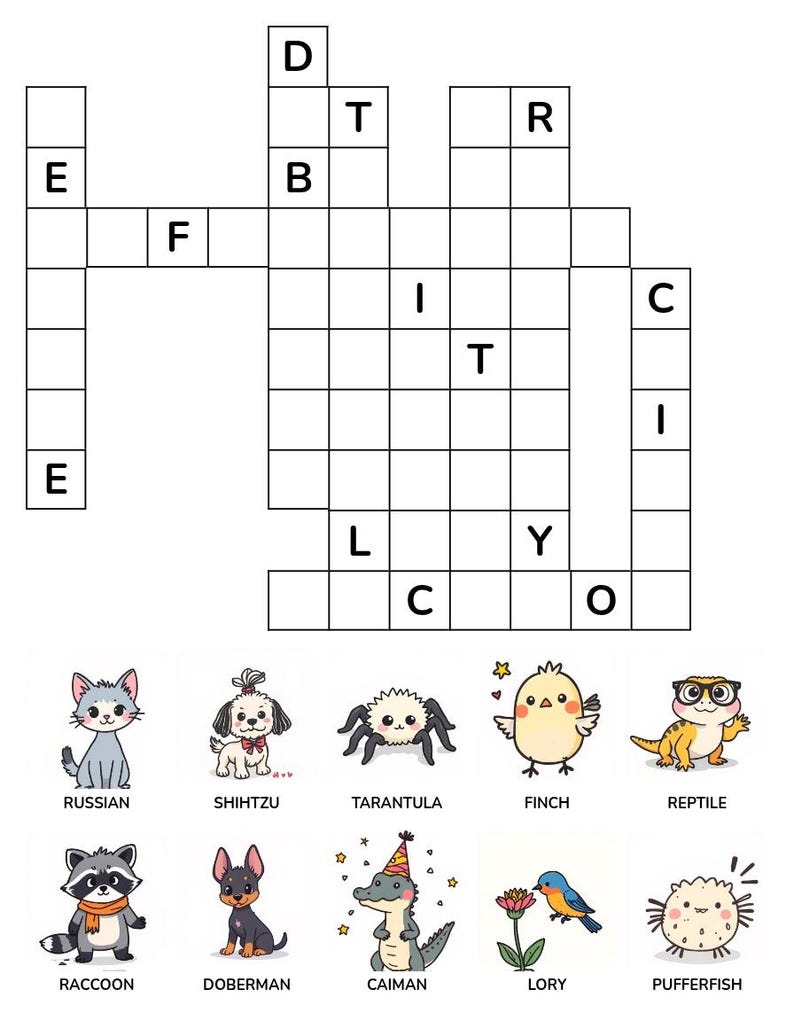 Cute Cuddly Pets Crossword Puzzle, Boys, Girls, Read Book, Activity ...