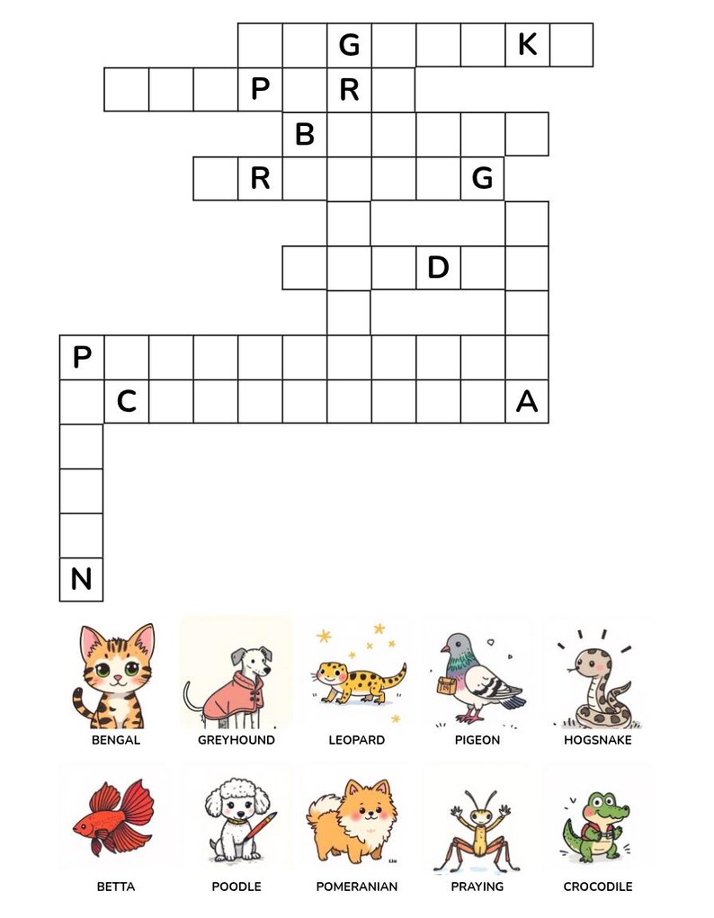 Cute Cuddly Pets Crossword Puzzle, Boys, Girls, Read Book, Activity ...