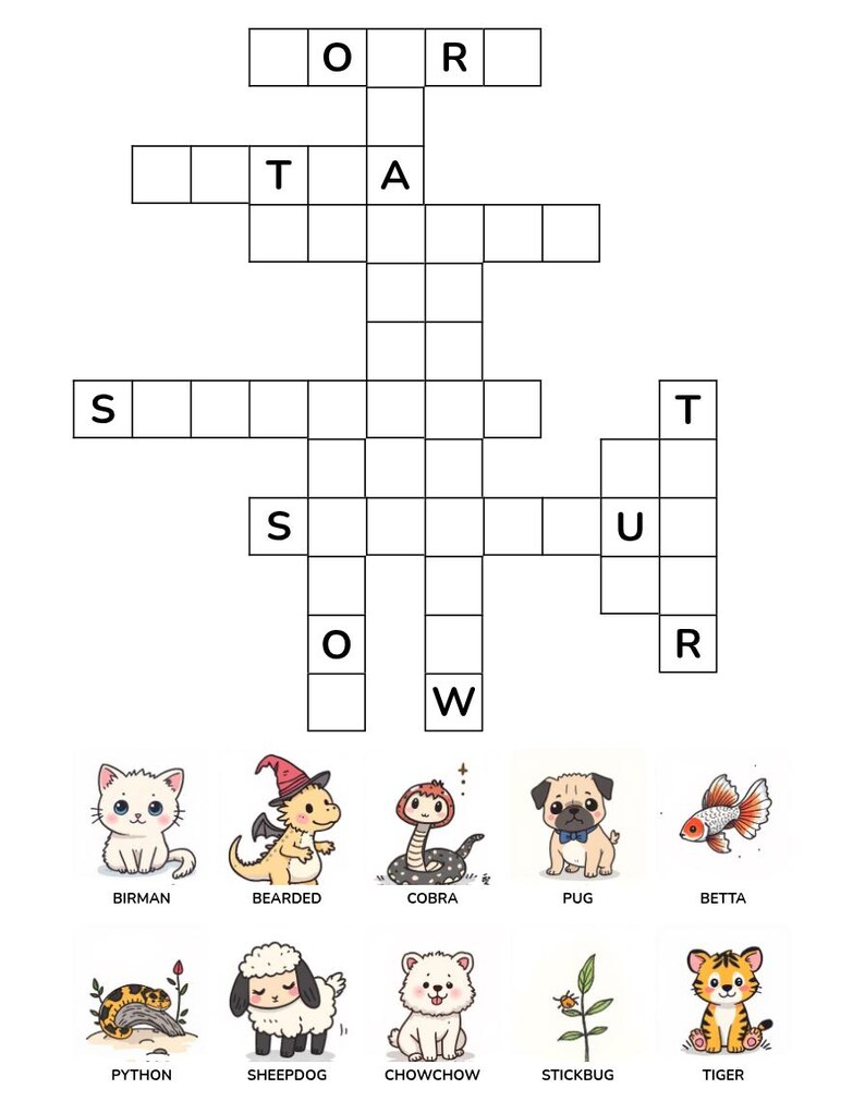 Cute Cuddly Pets Crossword Puzzle, Boys, Girls, Read Book, Activity ...