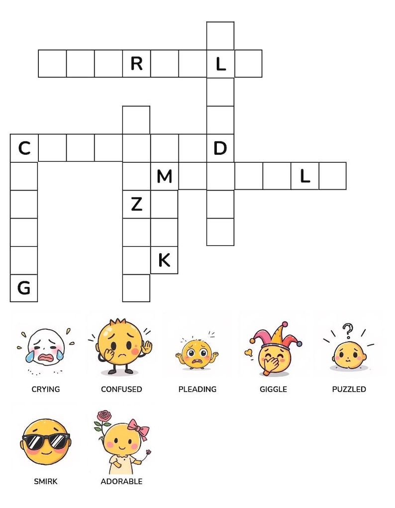 Emoji Expressions Crossword Puzzle: Activity Flipbook for Kids Ages 6 ...