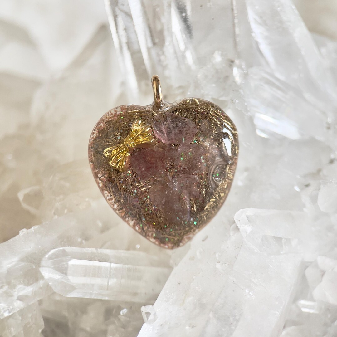 High-vibration Cherry Quartz Heart Bow Flower of Life Healing Orgonite ...