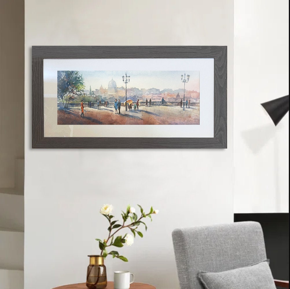 Original Watercolor Landscape, Panoramic View of Rome Artwork, Italy ...