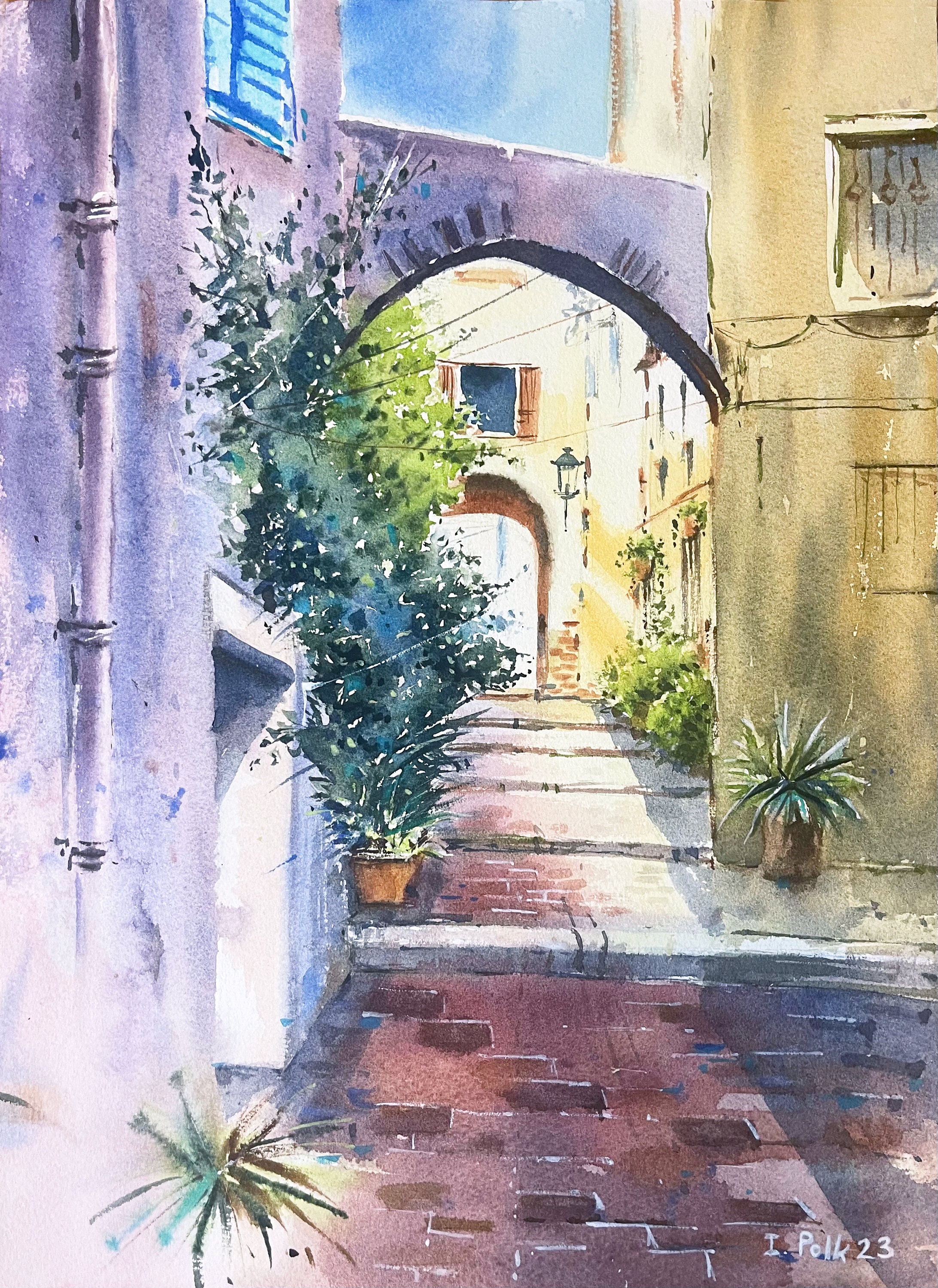 Italian Street Watercolor Artwork, Original Hand-painted Landscape ...
