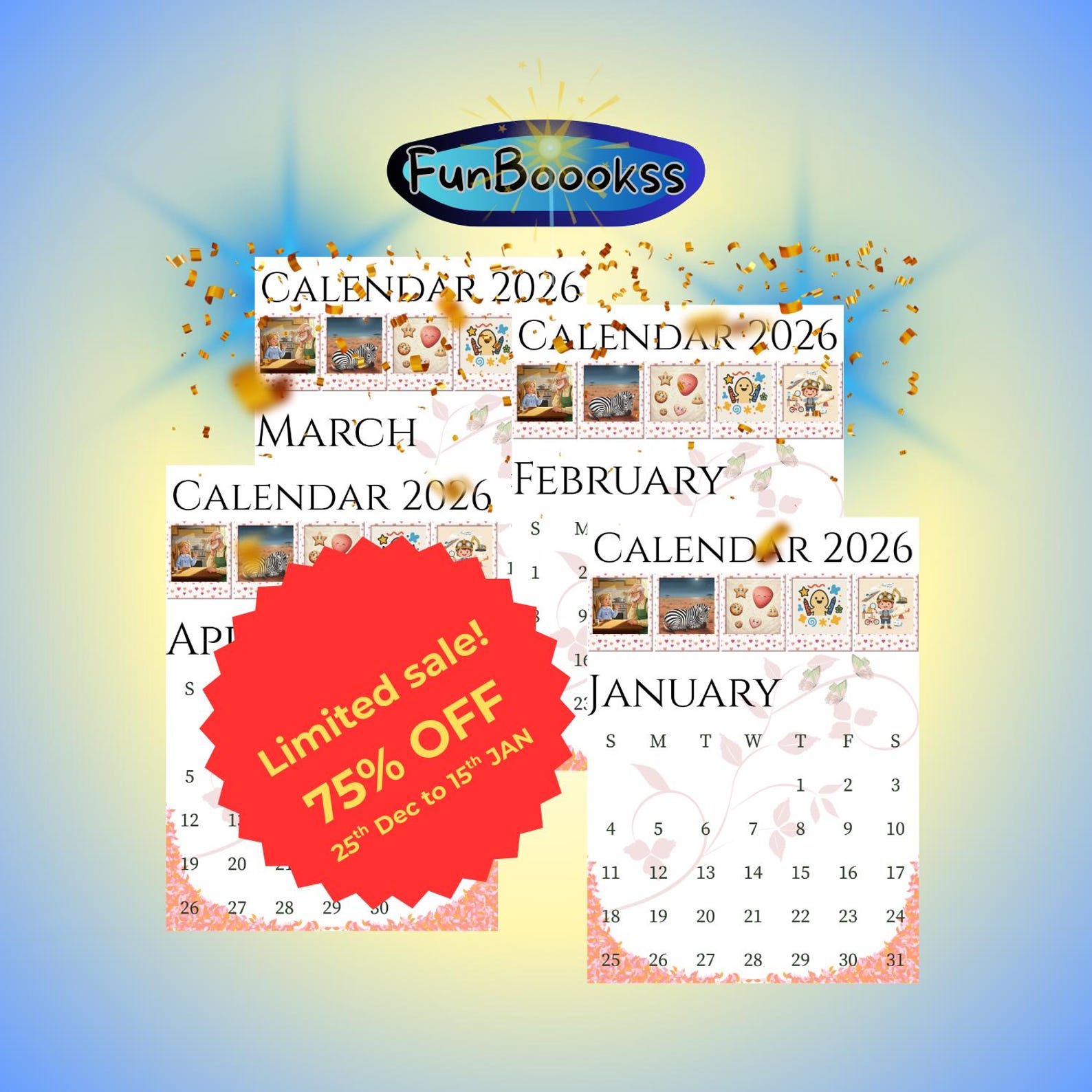 2026 Desktop Calendar Printable 5x7 Minimalist Monthly Kids Theme ...