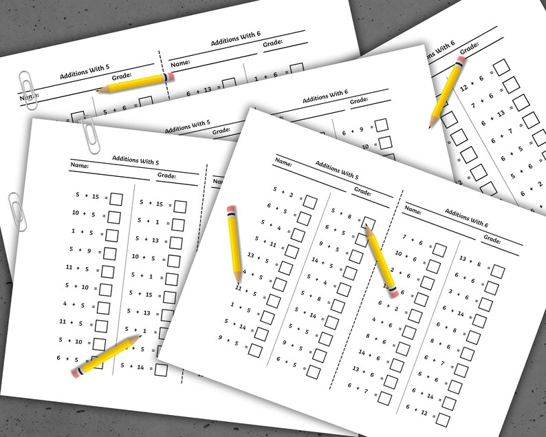 Addition Worksheets | Add 5 and 6 | Grade 1-2 (5 Page PDF) - Etsy