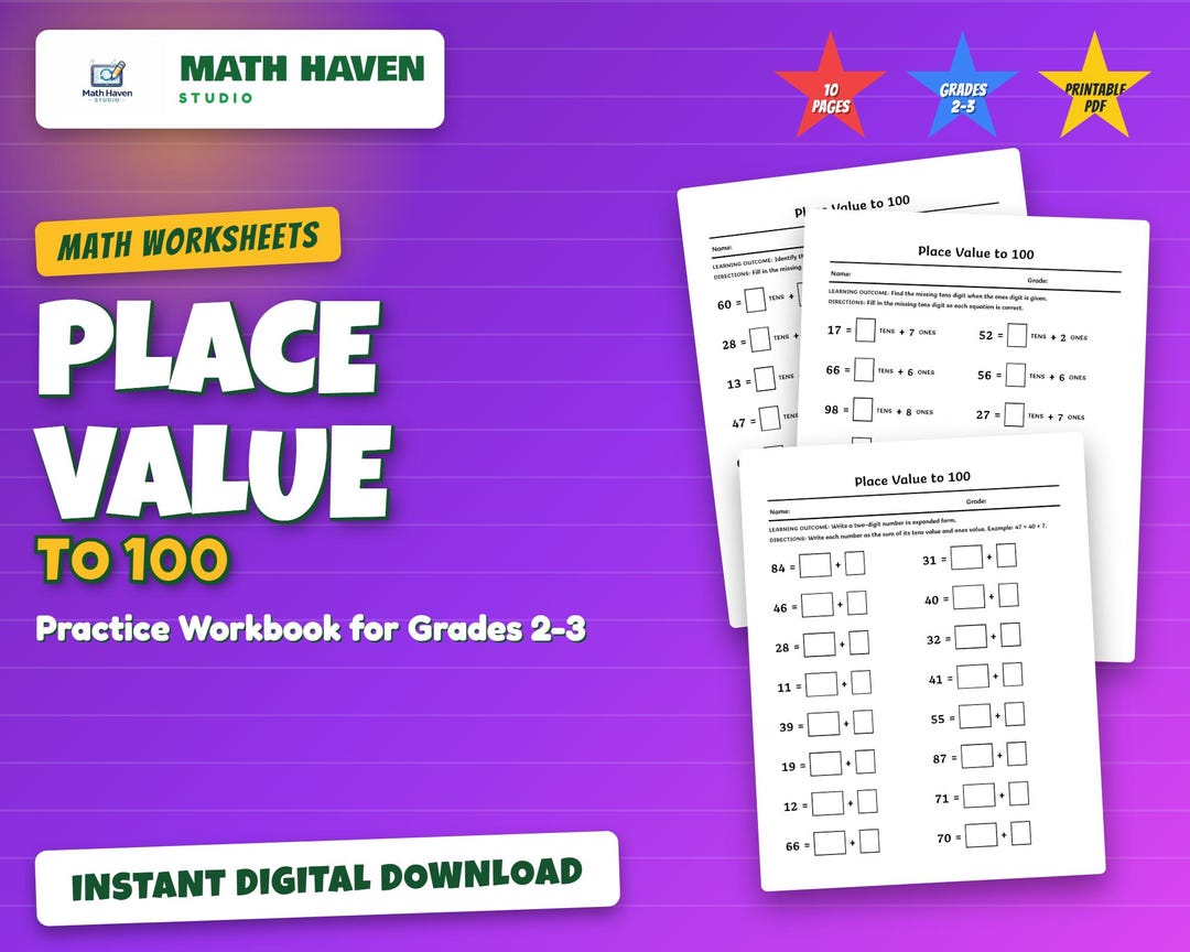 Place Value to 100 Worksheets | Tens and Ones Practice | Grade 2-3 Math ...