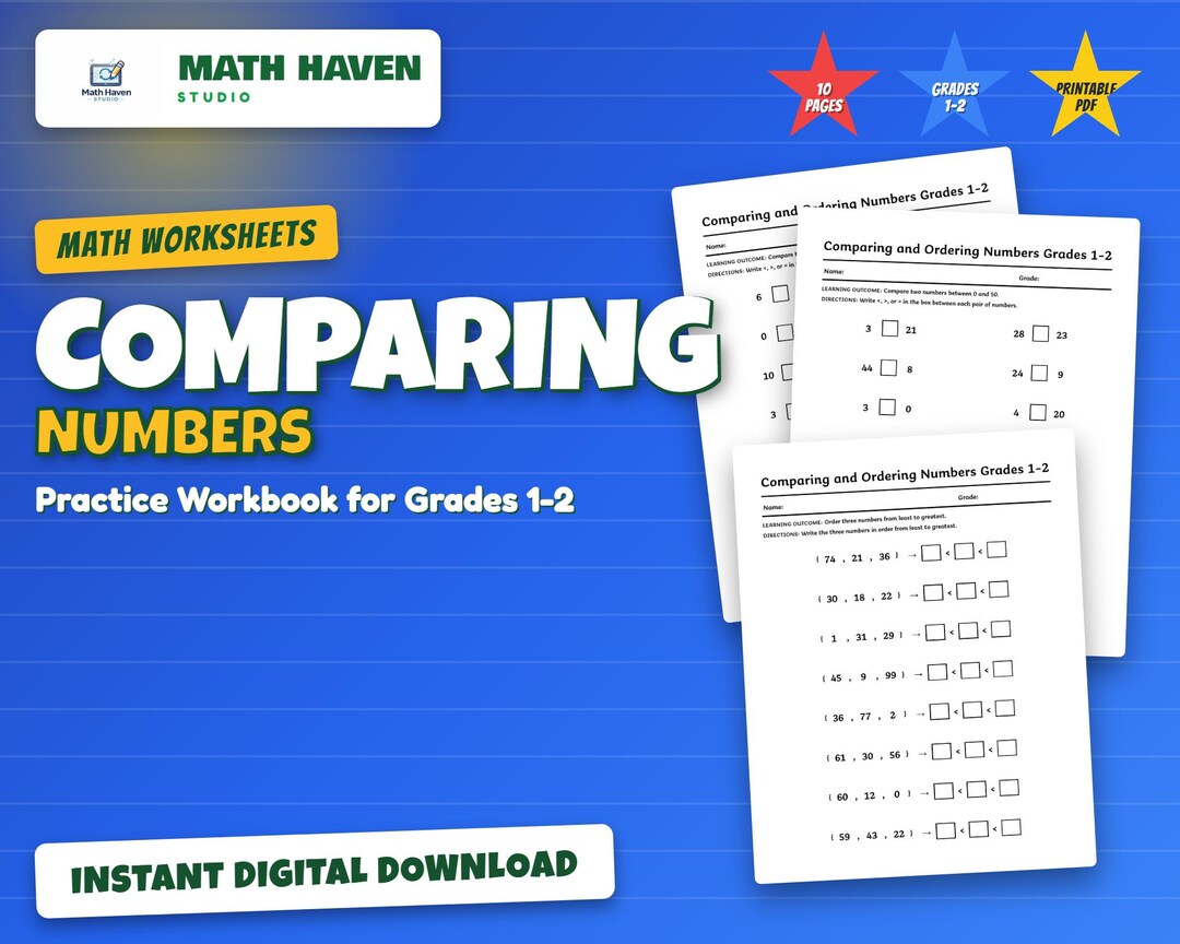 Grade 1-2 Math Worksheets: Comparing and Ordering Numbers (10 Pages) - Etsy