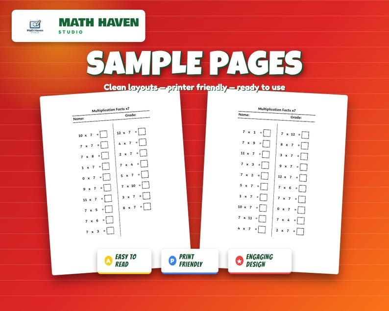 Multiplication Facts X7 Practice Workbook | Grades 3-4 Math Worksheets ...
