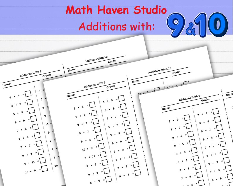 Addition Worksheets | Add With 9 and 10 | Printable Math for Grade 1-2 ...
