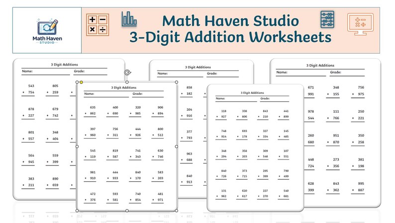 3 Digit Addition Worksheets | Printable Math Practice | Add With ...