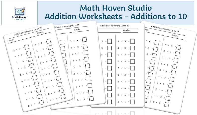 Addition Worksheets up to 10 | 10-page Printable Math Practice ...