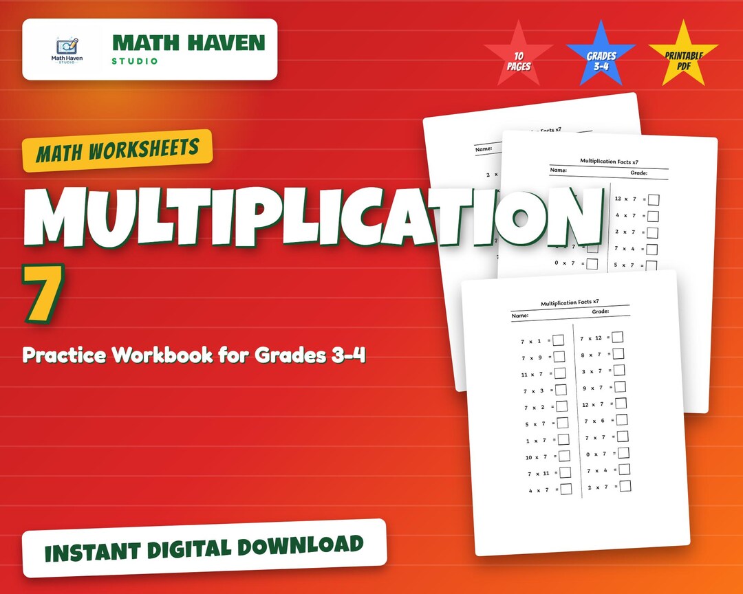 Multiplication Facts X7 Practice Workbook | Grades 3-4 Math Worksheets ...