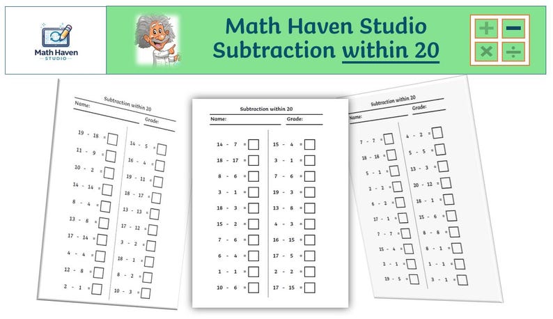 Subtraction Within 20 Worksheets | Printable Math Practice | Grade 1 ...