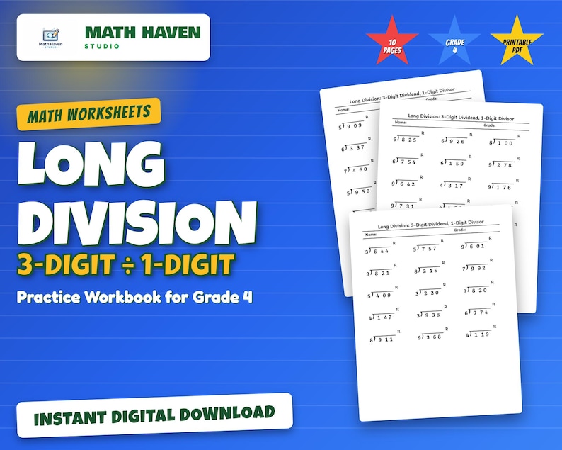 Long Division Worksheets | 3-digit Dividend, 1-digit Divisor | Grade 4 ...