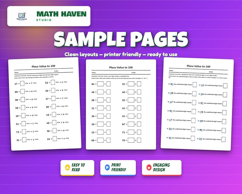 Place Value to 100 Worksheets | Tens and Ones Practice | Grade 2-3 Math ...