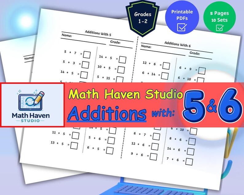 Addition Worksheets | Add 5 and 6 | Grade 1-2 (5 Page PDF) - Etsy
