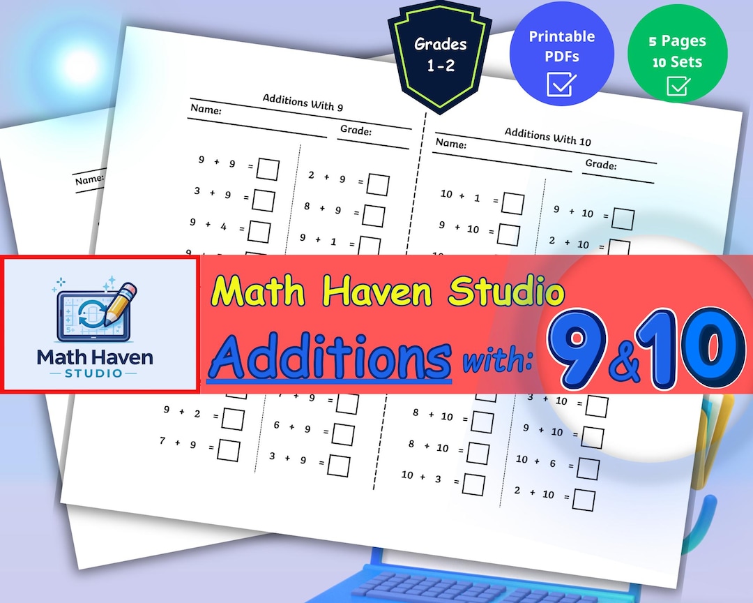 Addition Worksheets | Add With 9 and 10 | Printable Math for Grade 1-2 ...