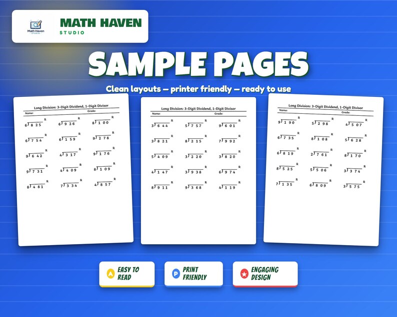 Long Division Worksheets | 3-digit Dividend, 1-digit Divisor | Grade 4 ...