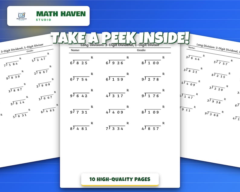 Long Division Worksheets | 3-digit Dividend, 1-digit Divisor | Grade 4 ...