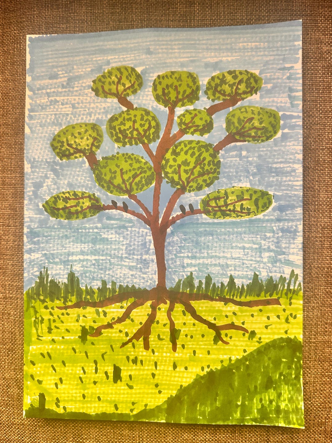 Whimsical Kids Tree Art – Colourful Nature Drawing, Playroom Decor ...
