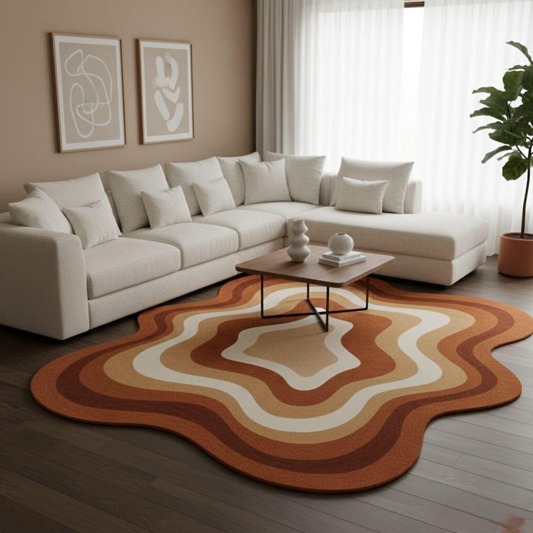 Terracotta Abstract Organic Shape Rug, Modern Earth Tone Area Rug, Boho ...