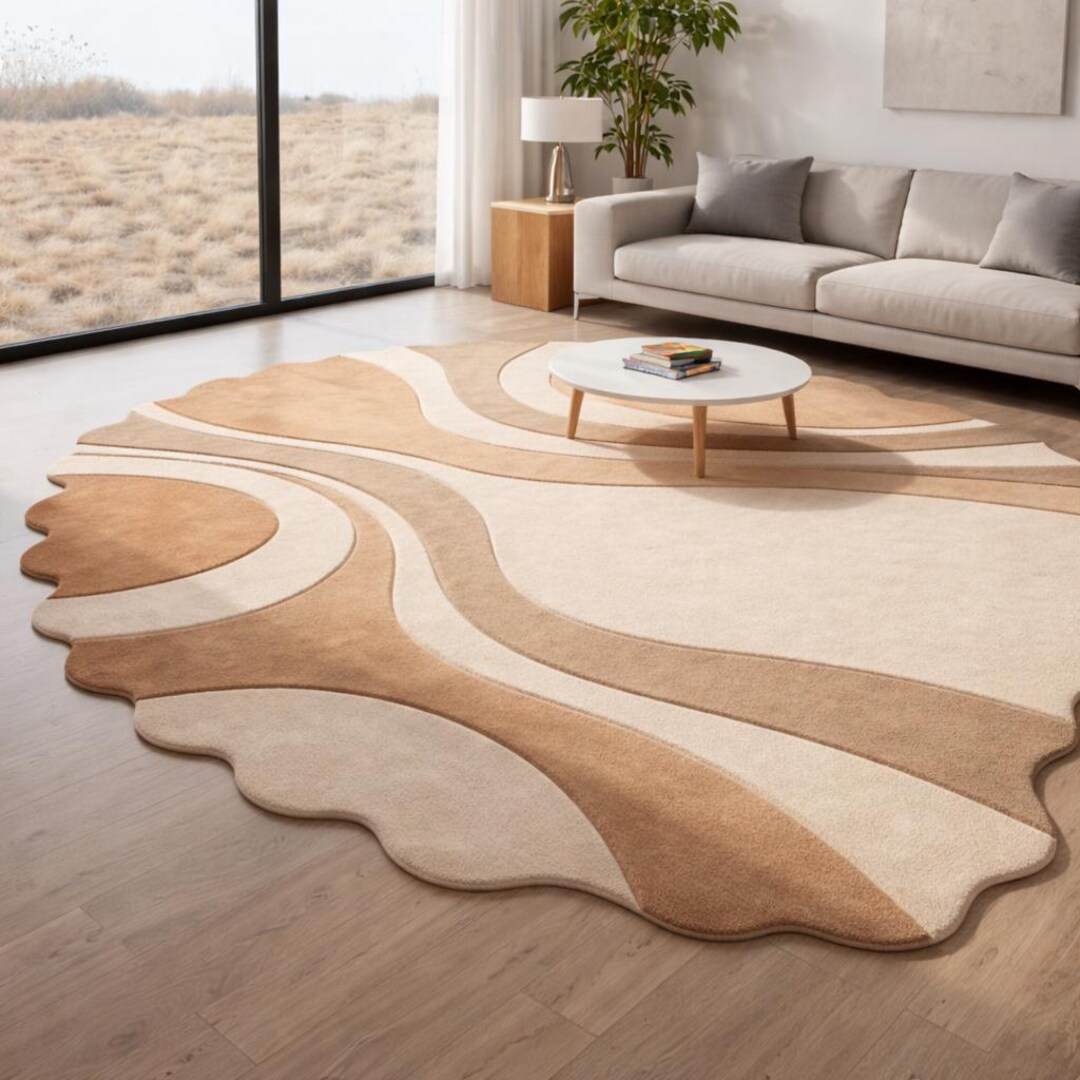 Abstract Beige Brown Rug, Modern Organic Shape - Etsy
