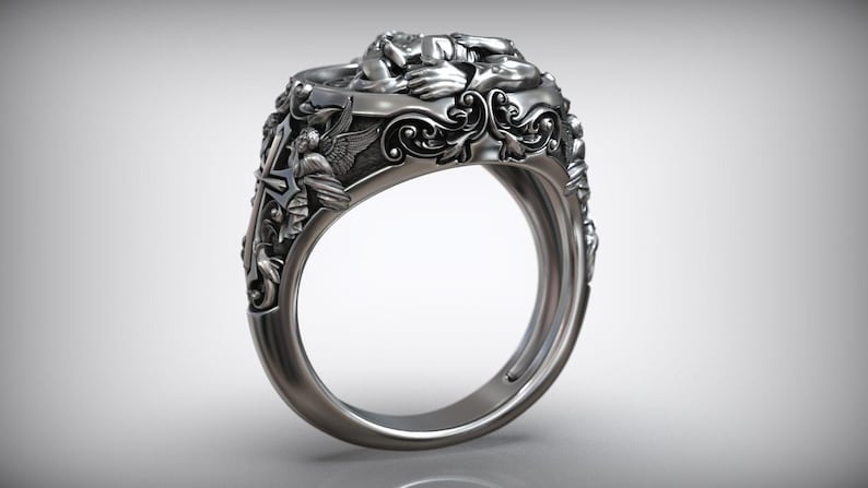 Saint Joseph Ring, Baby Jesus Christian Band, Silver Holy Family Ring ...